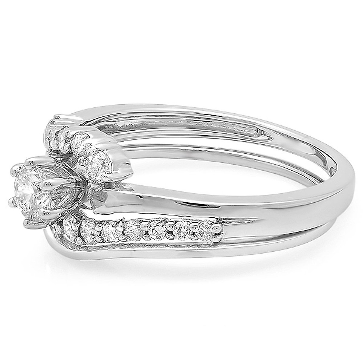 Dazzlingrock Collection 0.55 Carat (ctw) 14k Round Diamond Ladies Twisted Style Bridal Engagement Ring With Matching Band Set 1/2 CT, White Gold, Size 8