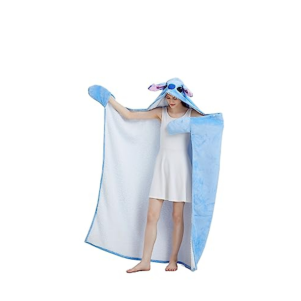 OGU' DEAL Stitch Wearable Throw Blanket Flannel Oversized Sharp Anime Cosplay Hooded Cloak Shawl Wrap Nap Quilt