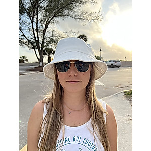 Camptrace Bucket Hats for Women Men Washed Cotton Bucket Hat Packable Sun Hats Summer Beach Hat with Detachable String Canvas White Medium-Large