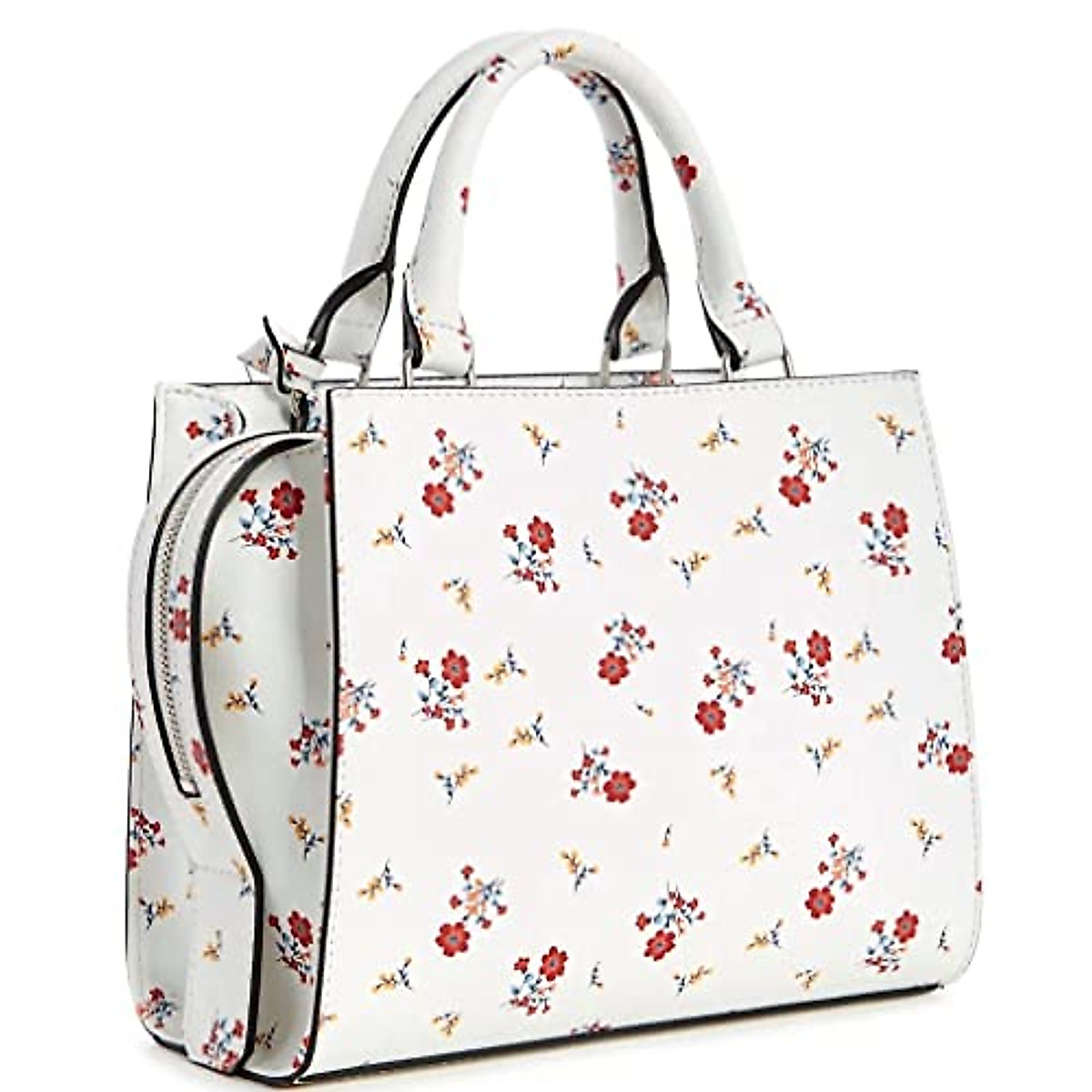 GUESS Pink Floral Print Crossbody Satchel Tote Bag Handbag - White Multi