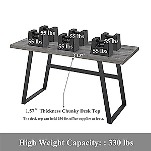 BON AUGURE Farmhouse Coffee Bar Cabinet with Storage, Industrial Sturdy Office Computer Desk, Wood and Metal Furniture Set for Home Office (Dark Gray Oak)