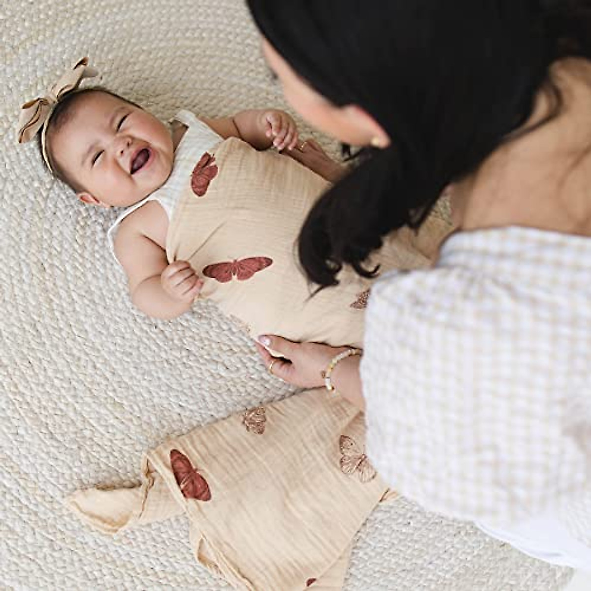 LEYL&ARI Muslin Baby Swaddle Blanket | 100% Organic Receiving Wrap (Boho Butterflies)