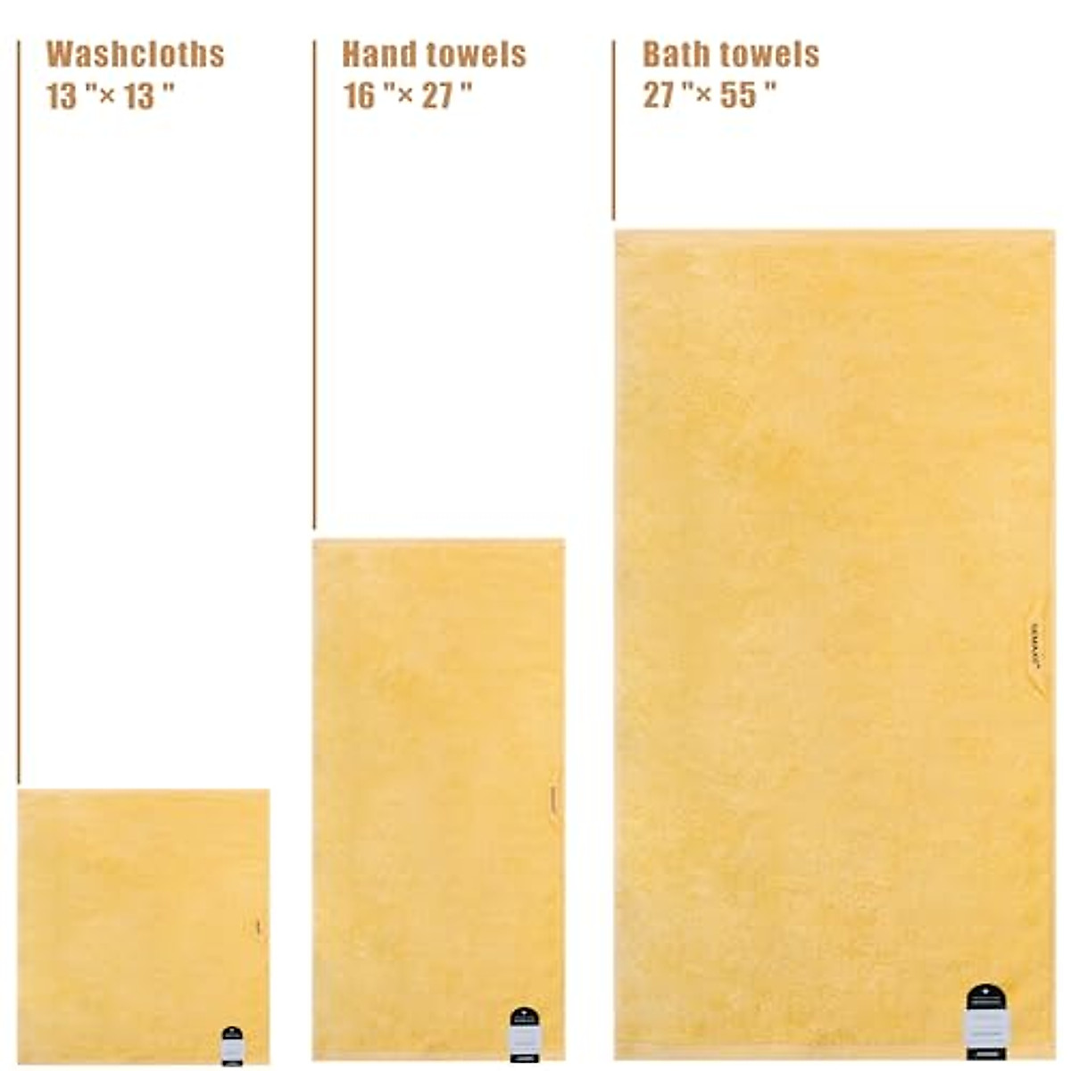 SEMAXE Bath Towel Set for Bathroom, 100% Cotton Bathroom Towels with Hanging Loops and Nano-Bio Lifecycle Labels, 8 Piece Towel Set Include 2 Bath Towels, 2 Hand Towels, 4 Washcloths, Yellow & Grey