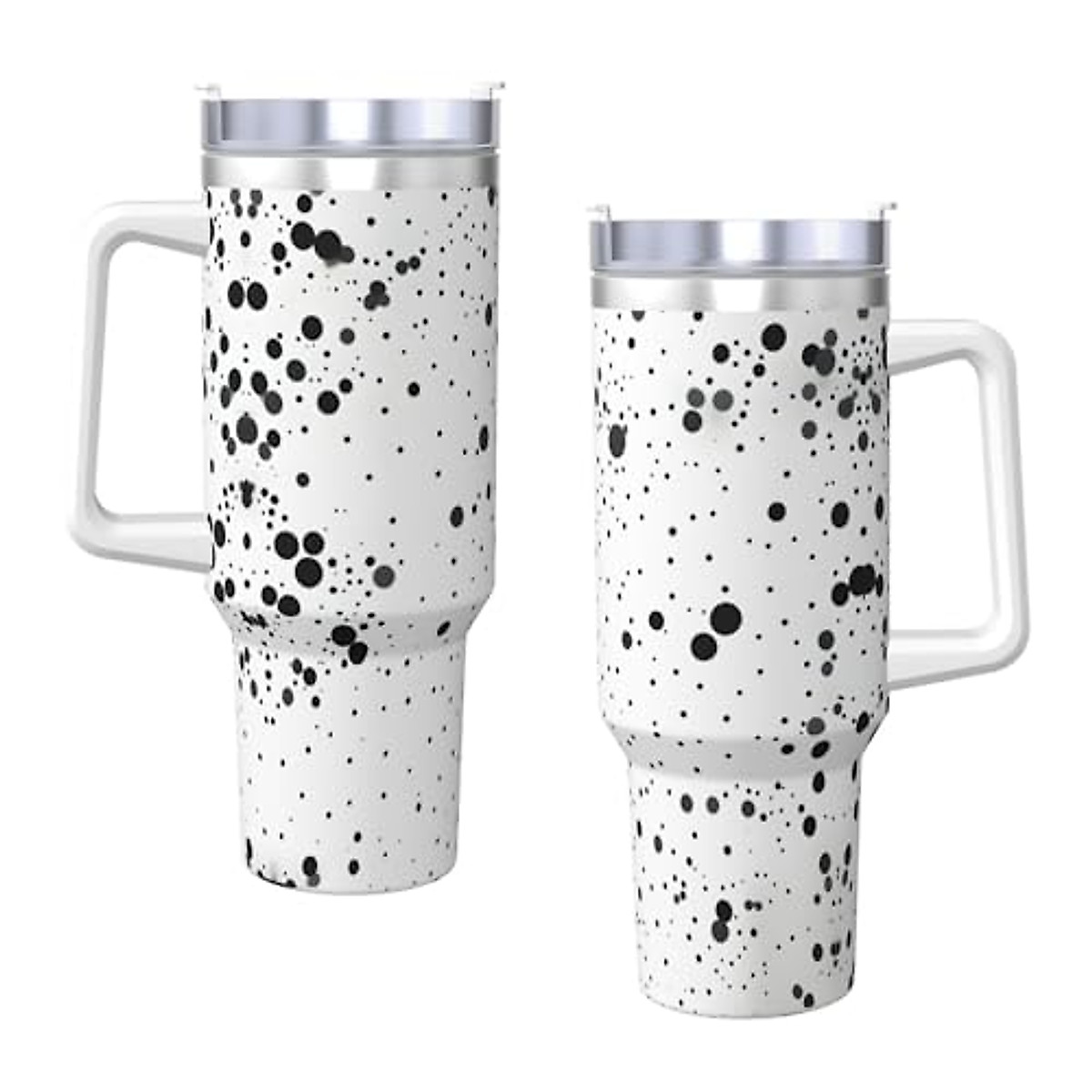 HULIBIN Black And White Dot Print Double Deck Stainless Steel Travel Coffee Cup With Lid 40 Oz Ice Bully Cup