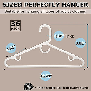 Amber Home 36 Pack Super Heavy Duty Plastic Hangers, White Plastic Hangers Non-Slip for Coat Jacket and Shirt, Non-Slip Pants Bar, Thick Strong Plastic Clothes Hangers with Hook for Scarves and Belts