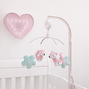 Sweet Forest Friends - Pink and Aqua Plush Musical Mobile, Fox and Flowers