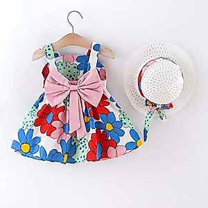 Baby Kids Girls Dot Print Dress Toddler Princess Dresses Big Bowknot Summer Backless Beach Sundress +Hat Set 6M-3Y (Pink #2, 18-24 Months)
