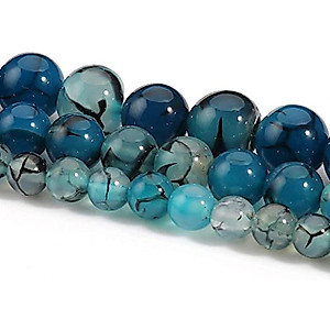 60pcs 6mm Blue Dragon Vein Agate Beads Natural Gemstone Beads Round Loose Beads for Jewelry Making