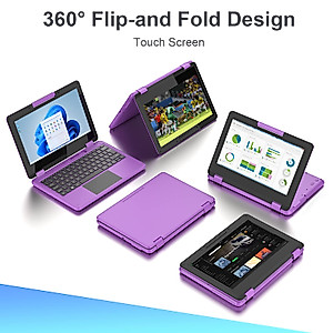 AWOW Purple Touchscreen 2 in 1 Laptop, 11.6" FHD Purple Intel 4 Core Celeron N4120 Processor 6GB RAM 256GB M.2 SSD Storage Kids Gift Convertible Laptop