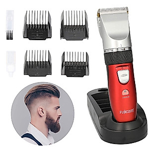Fujicom Cordless Hair Trimmer - Men’s Grooming Kit Haircut Machine for All Hair Type - Adjustable Length Ceramic Blade - Low Noise - 4 Combs for All Hair Types Rechargeable