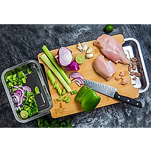 ecozoi Bamboo Cutting Board with Containers, Large Wood Cutting Board with Slide Out Trays, Eco Friendly Space Saver and Non Slip Chopping Board, Wooden Butcher Block with Pull Out Drawers