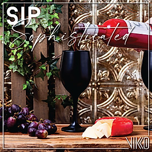 Vikko Black Wine Glasses, 14 Ounce Wine Glass, Set of 4 Matte Black Stemmed Wine Glasses for Red and White Wine, Thick and Durable Wine Glasses