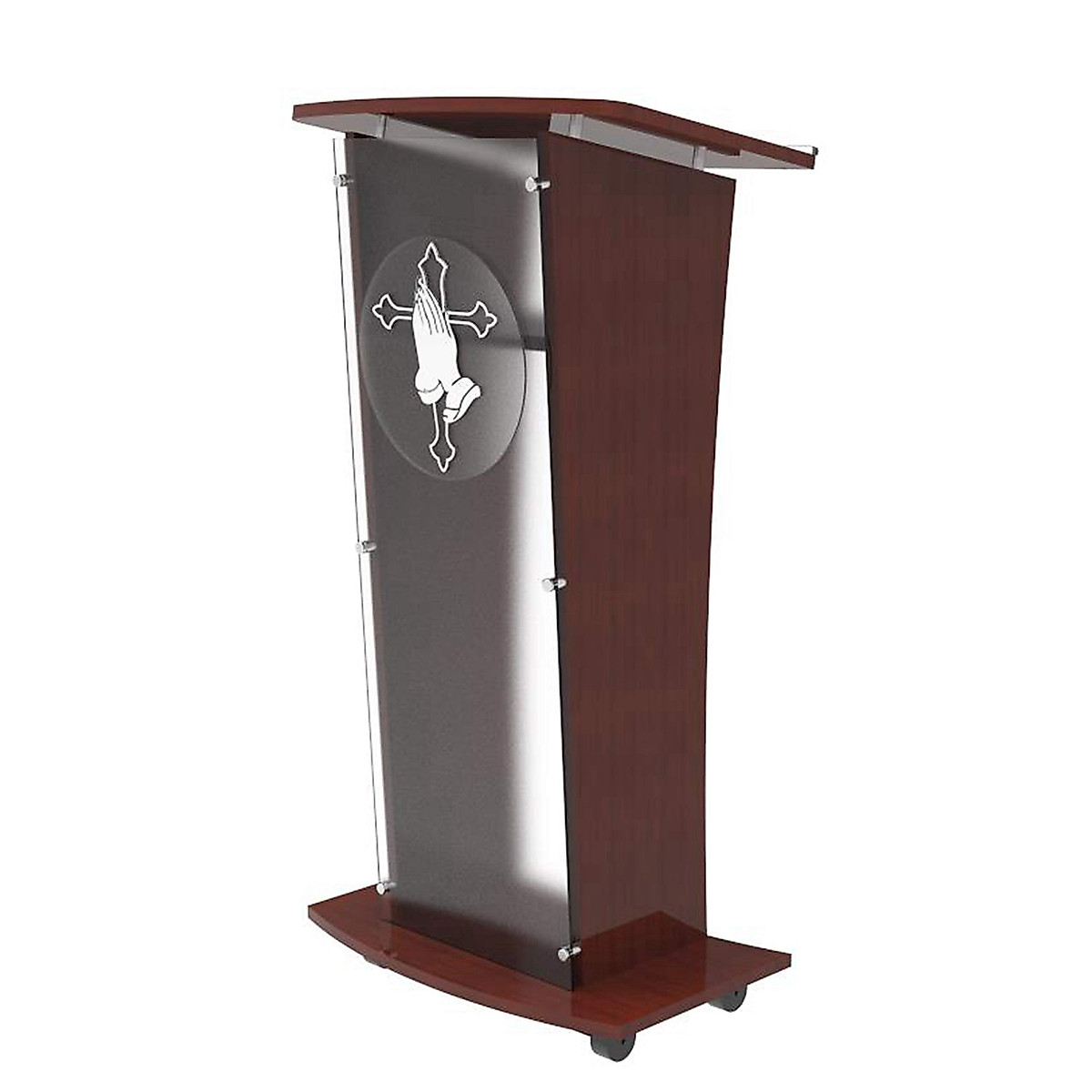 FixtureDisplays® Wood Podium with Frost Acrylic Front Panel, 46.5" Tall Pulpit Lectern with Pray Hand Decor, Easy Assembly Required 1803-5+12152