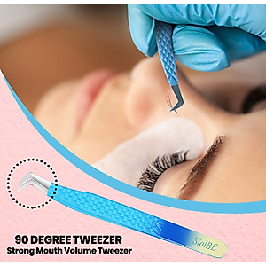 Eyelash Extension Tweezers-3 Pcs Diamond Grip Lash tweezers For Eyelash Extensions-SialBE Straight And Curved L-Shape Eyelash Tweezers, Tweezers For Eyelash Extensions With Silver Tip