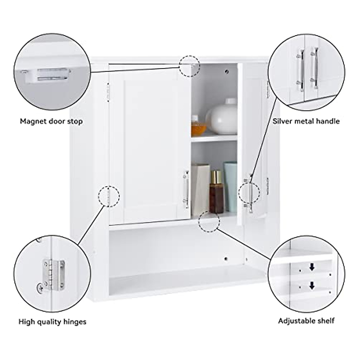ZenStyle Bathroom Wall Cabinet Over The Toilet, White Medicine Cabinet with 2 Doors and Adjustable Inner Shelves, for Bathroom, Living Room