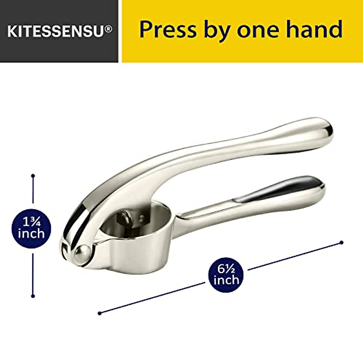 Premium Garlic Press, Professional Garlic Mincer, Easy to Squeeze and Clean, Rust Proof & Dishwasher Safe, Efficient Ginger Crusher- Imperial Silver