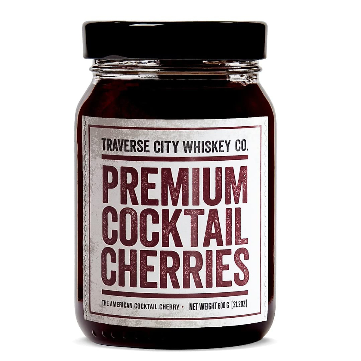 Traverse City Whiskey Co. Premium Cocktail Cherries (21.2oz / 600g) | Cocktails & Desserts | All American, Natural, Certified Kosher, Stemless, Slow-Cooked Garnish for Old Fashioned, Ice Cream Sundaes & More