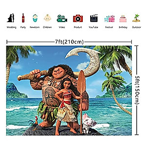 Moana Maui Backdrop Girl Birthday Party Background Cake Table Dress-up Banner Supplies Photobooth Props (7X5FT)