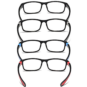 JOON-joon Reading Glasses Men 4 Pairs Ultra Light TR90 Sports Style Blue Light Blocking Readers+3.0