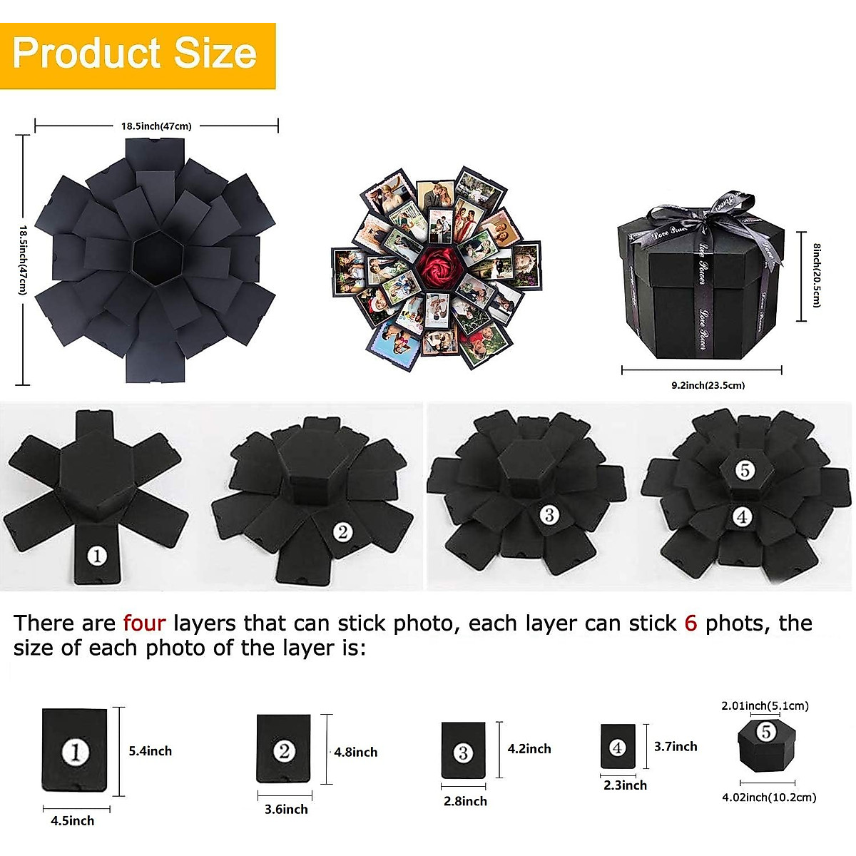 Explosion Gift Box - Photo Box, A Creative Six-sided Gift Box. Love Memory DIY Handmade Photo Album Scrapbook, A Surprising Birthday Gift, Ideal for Weddings, Christmas or Valentine's Day