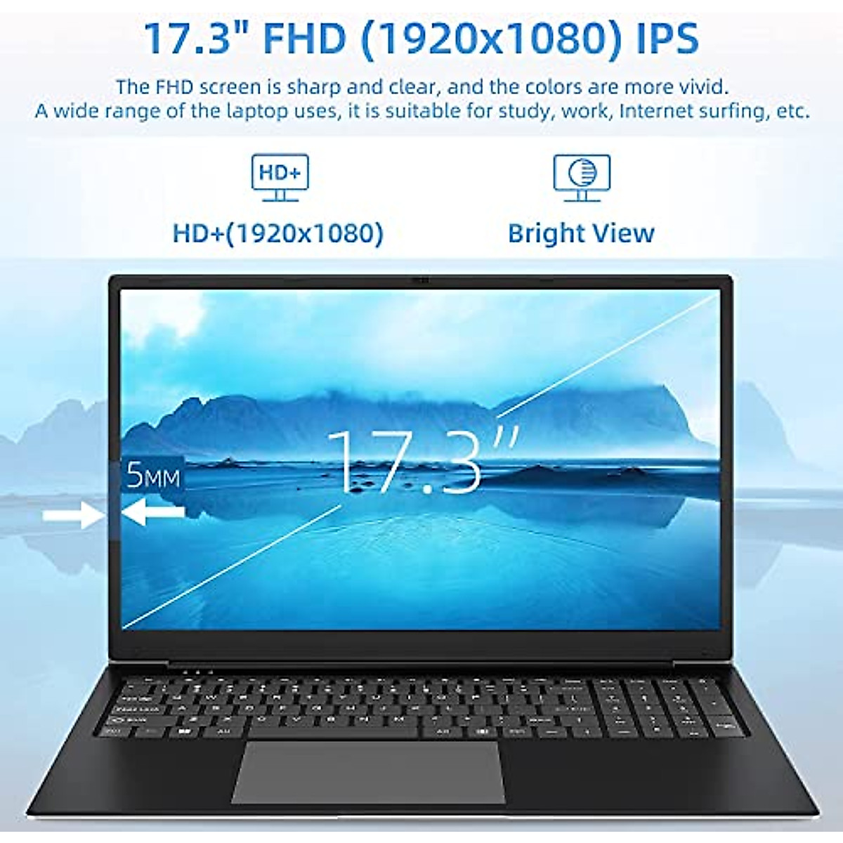 SGIN 17 Inch Laptop, Windows 11 Laptops with IPS Display, 4GB RAM 128GB SSD Computer, Intel Celeron Quad Core J4105(Up to 2.5 GHz), Mini HDMI, Webcam, Dual Wi-Fi, 512GB Expansion