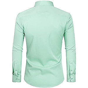 Alimens & Gentle Men's Dress Shirts Slim Fit Button Down Shirts Long Sleeve Stretch Wrinkle-Free Shirt Stain Sheild Grass Green