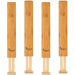 BambooYa Adjustable Premium Bamboo Drawer Divider Organizers | Expandable Spring-Loaded Drawer Separators | Best for Bathroom, Kitchen, Office, Dresser, and Bedroom | (4 Pack, Fully Closed 17.5in" - Fully Open 22.2"in) Made for larger drawers