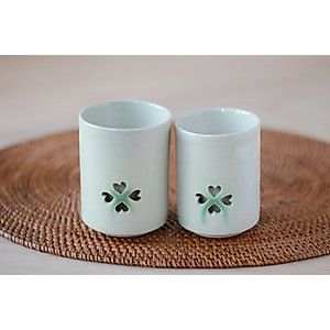 Hand-made: Double layer teacup Set of 2 | “Soma-Yaki” | Ivory White | Made in Japan |