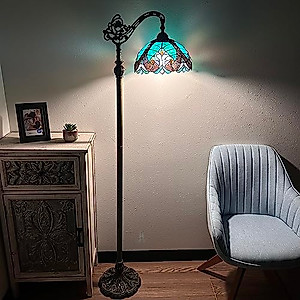enjoy decor lamps Tiffany Floor Lamp Green Brown Liaison Stained Glass Gooseneck Adjustable LED Bulb Included for Living Room Dining Room Bedroom Office Hotel 63" H