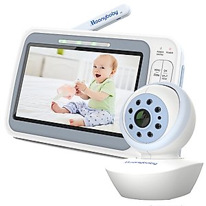 Low EMF Long Range 5" HD Baby Monitor with Camera and Audio, Auto Noise Reduce, PTZ Camera, Baby Room Temperature Sensor, Auto Night Vision, Lullaby