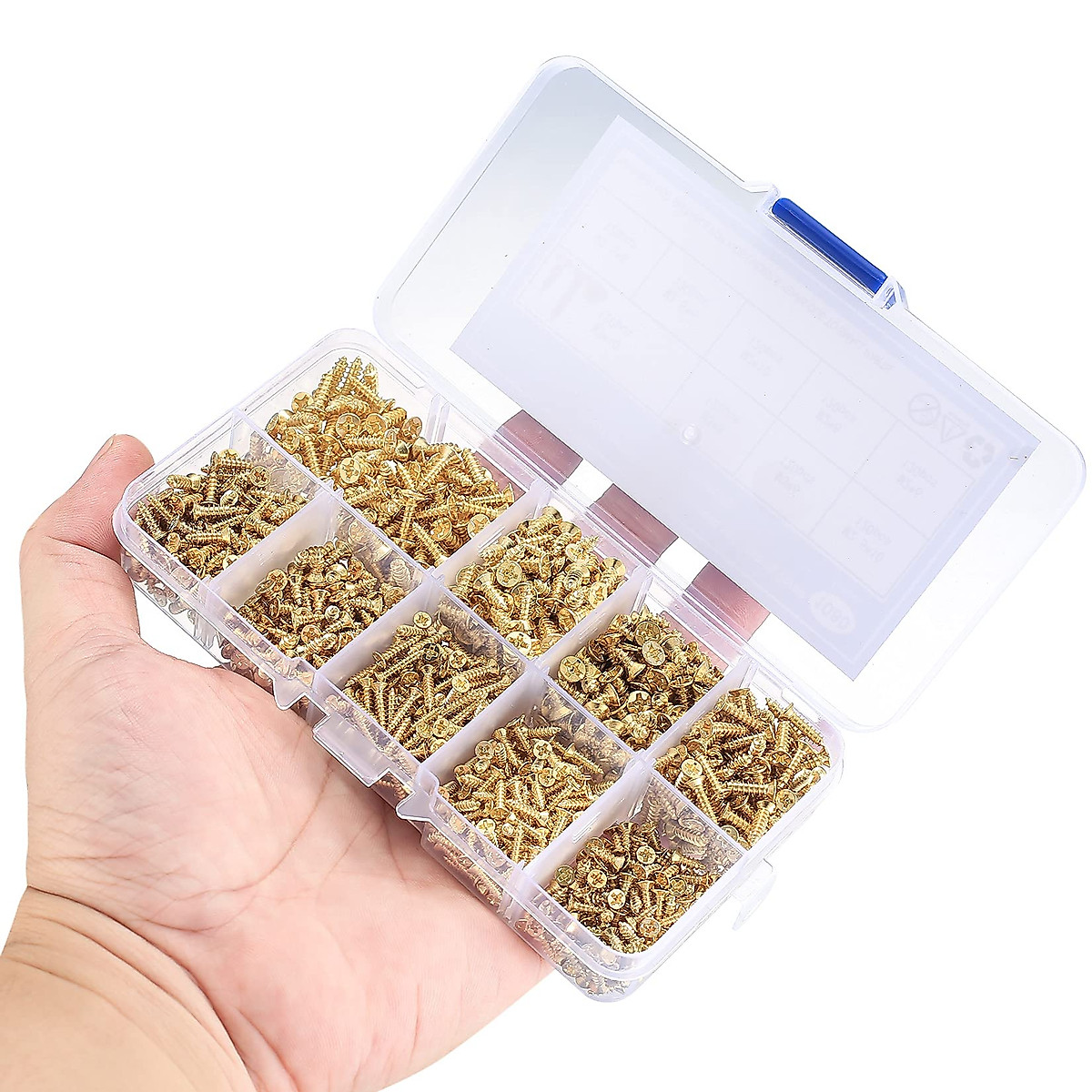 1080 Pcs Small Screws M2/M2.5/M3, Phillips Flat Head Cross Screws, Tiny Gold Self Tapping Screws, Micro Multifunctional Cabinet Electronic Accessories Screws for Woodworking (Carbon Steel Gold)