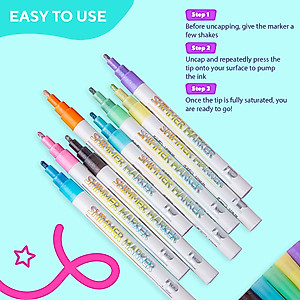 DoodleDazzles Shimmer Markers - Double Line Outliner Markers - Metallic Pens - Shimmer Outline Markers For Art, Drawing, Writing, Christmas, Greeting Cards, DIY, Scrapbook, Crafts - 8ct