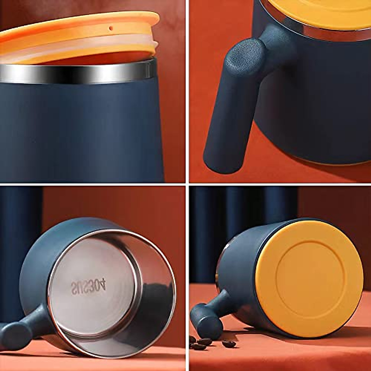 Khanjuan Coffee Mug with Lid and Handle, 14oz Double Layer Anti-scalding and Splash-proof Stainless Steel Coffee Cup, Can be Used for Home,Office,Business Trip and Travel (Blue)