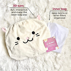 Furry Bean Bag Cover, Faux Fur Bean Bag Chair Cover for Kids, Teens and Adults 32x32x18in (Pinky Cat)
