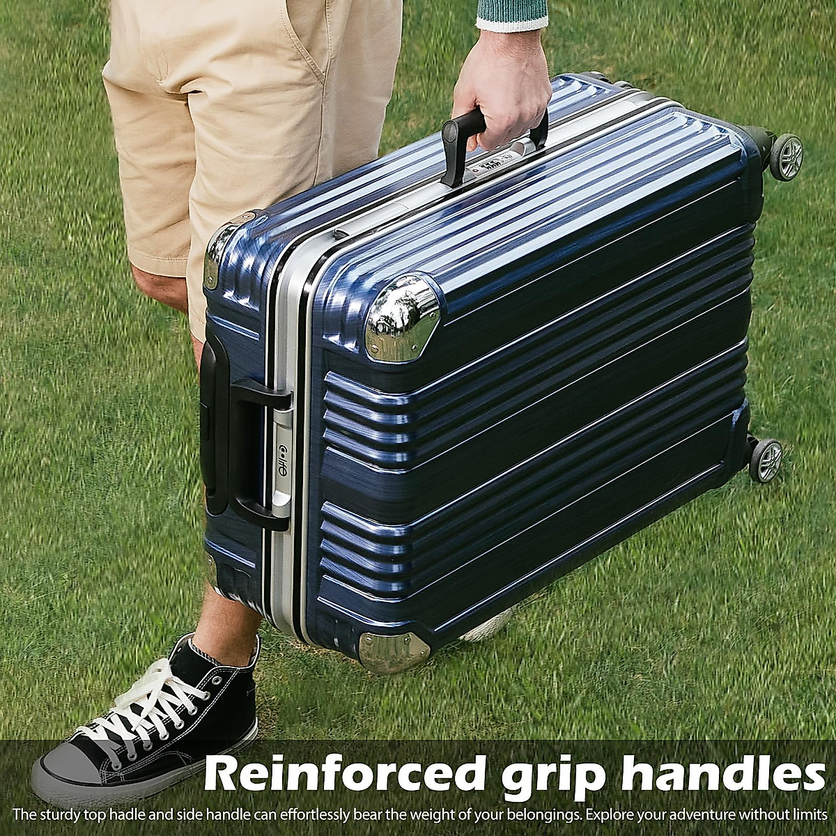 Coolife Luggage Aluminium Frame Suitcase TSA Lock 100% PC 20in 24in 28in (Sliver, L(28in))