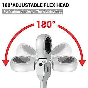 Pilida 1/2 Inch Ratcheting Combination Wrench 12 Point SAE Flex Head Gear Wrench Rachet Box End Spanner 72 Teeth Chrome Vanadium Steel