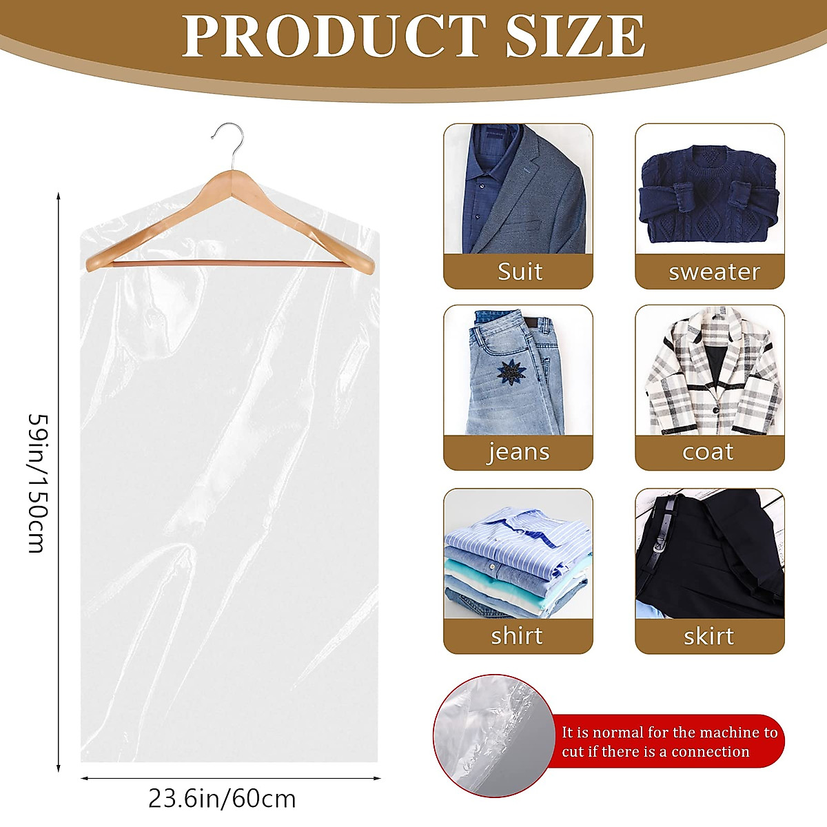 12 Pack Plastic Dry Cleaner Bags 60x150 cm Hanging Clothing Covers Clear Garment Bags Hanging Dust-proof Clothing Protector Covers for Dry Cleaner Home Storage Travel