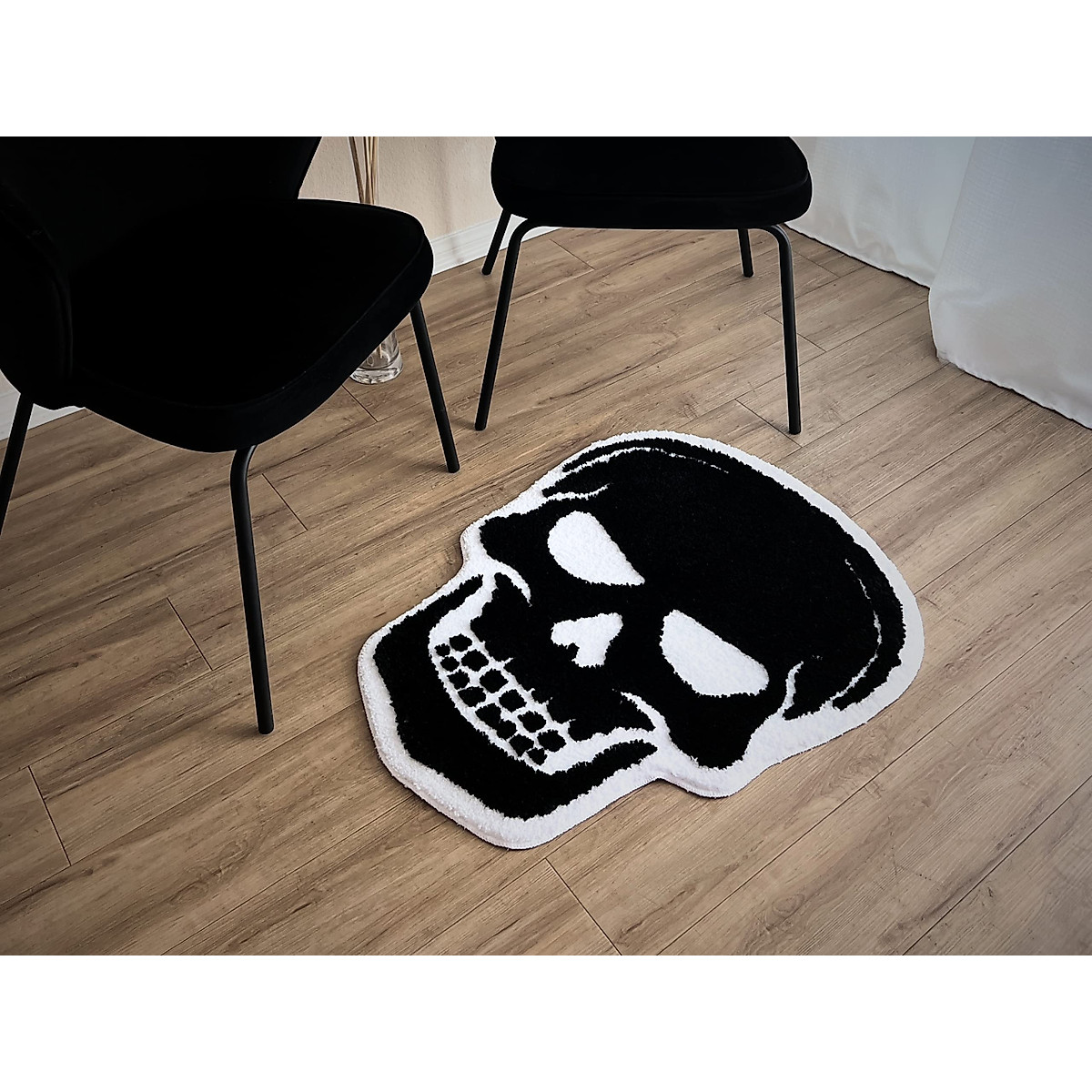 WITTIZA Skull Bath Mat - Skull Rug Gothic Decor - Skulls Halloween Bathroom Mats - Black Goth Home Decor for Bedroom Kitchen Room - Horror Witchy Rugs Bathmat Spooky Gift