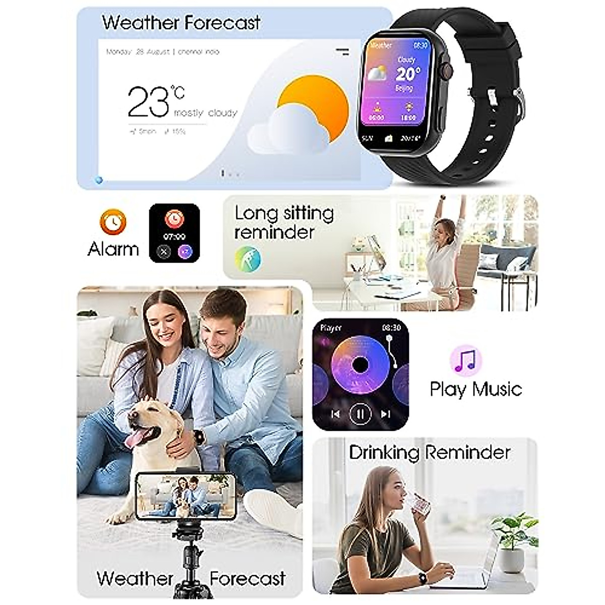 BYBUKCKR Smart Watch for Men Women (Answer/Make Call), 2" Smartwatch for Android Phones and iPhone Compatible, IP68 Waterproof Fitness Watch with Heart Rate Monitor Blood Oxygen Sleep Tracker, Black