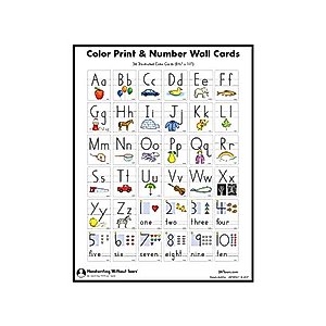 Learning Without Tears Color Print & Number Wall Cards- Handwriting Without Tears®- K–2, Alphabet Letter and Number Model, Double Lines- for School and Home Use
