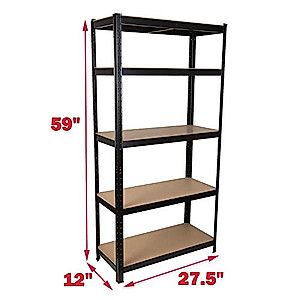Garage Storage Shelving Unit Heavy Duty Metal Frame 386lbs Load Per Tier, 27.5 x 12 x 59in, 5 Adjustable Shelves, Industrial Shelving Utility Shelves Storage Rack for Home Warehouse Kitchen, Black