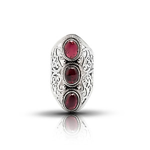 Koral Jewelry Garnet Lace Ring 925 Sterling Silver Vintage Tribal Gypsy Boho Look US Size 7 8 9 (7)