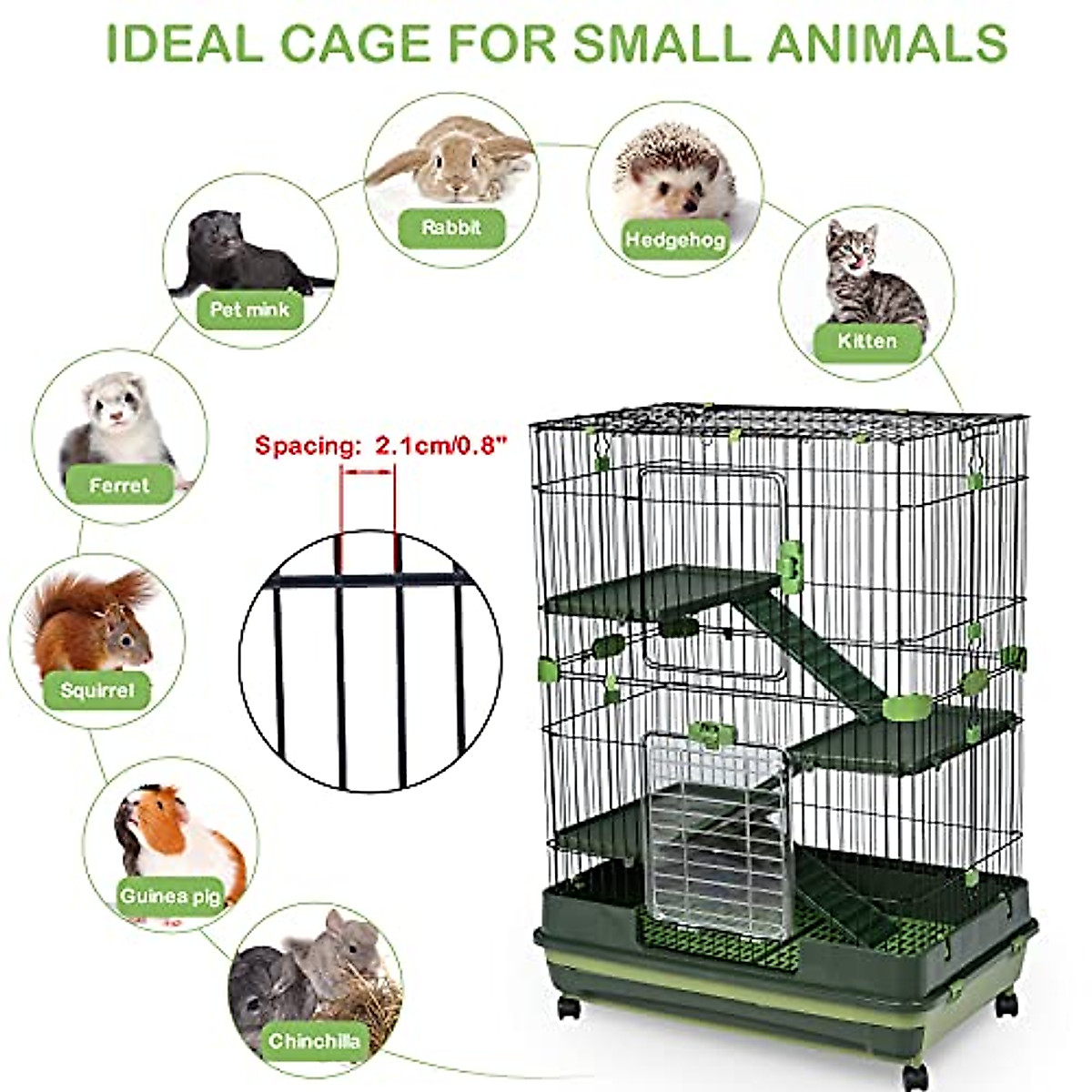 Cat Ferret Cage, 4 Tier Height Adjustable Indoor Small Animal Home, Portable Rolling Chinchilla Kitten Squirrel Rabbit Guinea Pig Hamsters Cages Playpen, Metal Mesh Pet House with Wheels (B1)