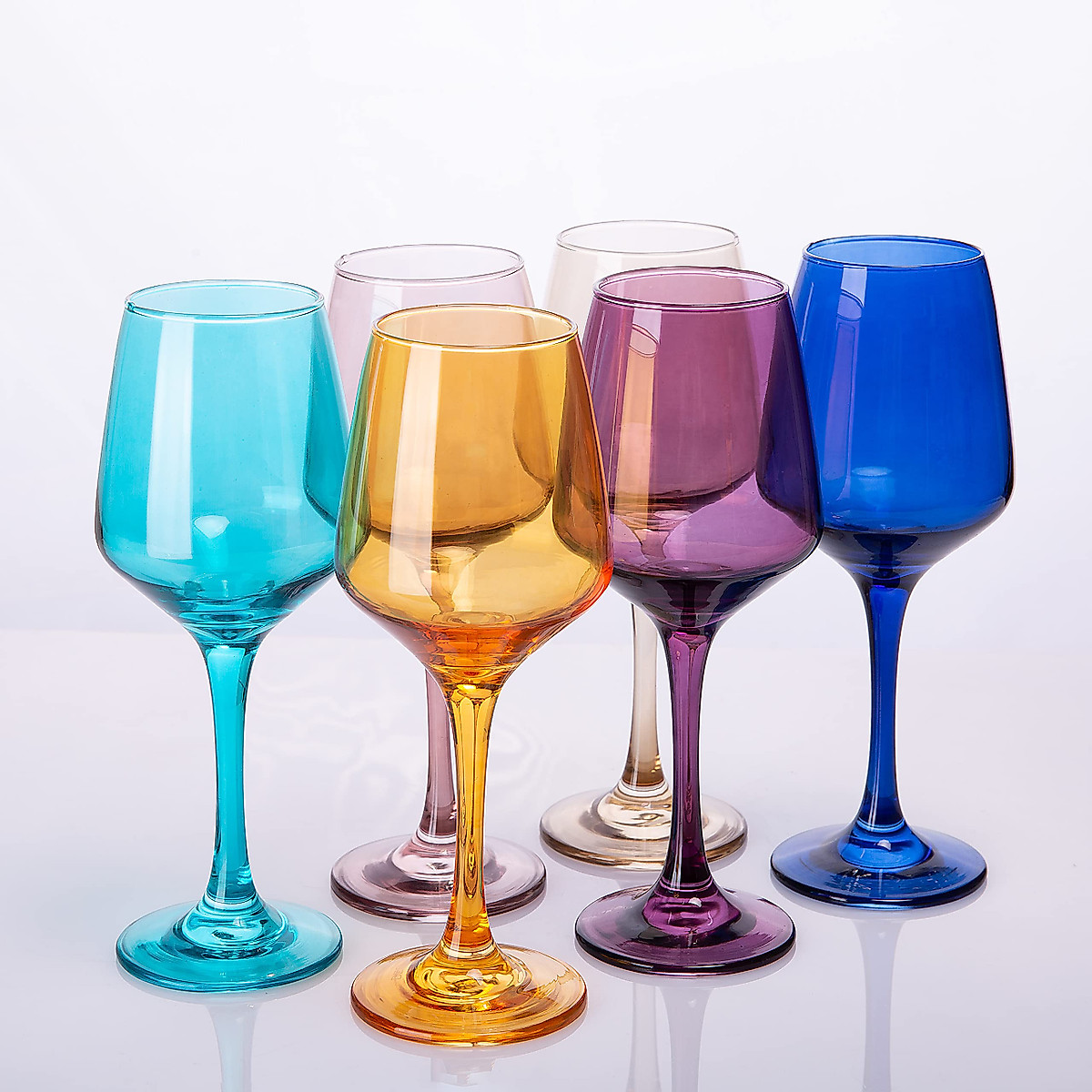 SUNNOW 12 Ounce Multicolor Crystal Wine Glass,for Home Dinning, Bar and Party,6 Pack