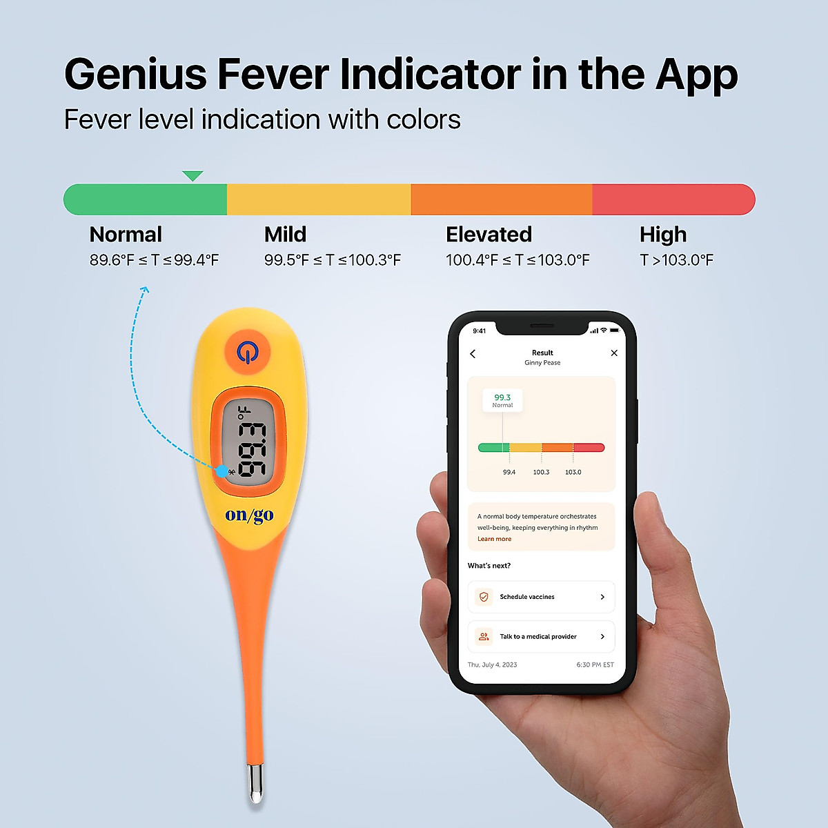 On/Go Genius Thermometer, The Quick, Smart Connected Thermometer for Adults and Children. Gives Recommendations on Treatment, Telehealth Support from Licensed Medical Provider Through On/Go app