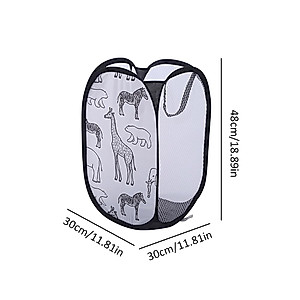 Handy Laundry Collapsible Mesh Pop Up Hamper Cartoon Animals Laundry Basket with Wide Opening and Side Pocket ¨C Breathable, Sturdy, Foldable, and Space-Saving Design (White)