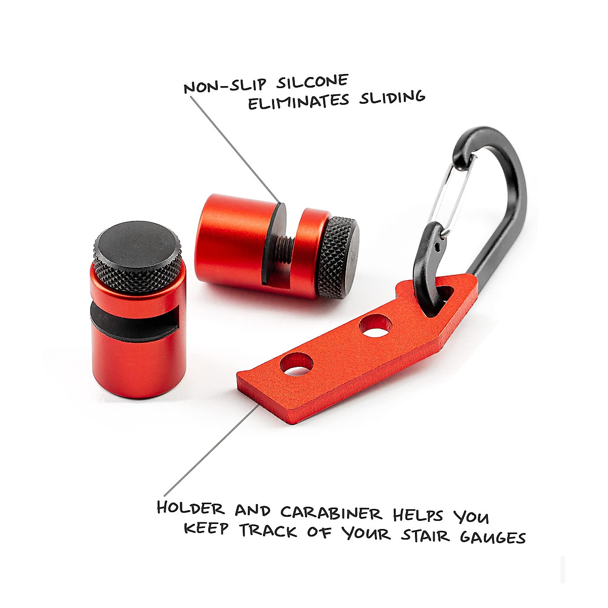 Simon Tools - Stair Gauges for Framing Square | Extra Tall 𝗡𝗼𝗻-𝗦𝗹𝗶𝗽 Framing Square Stops with Holder, Framing Tools for Speed Square