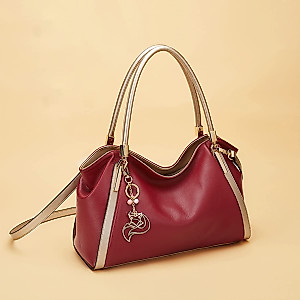 Leather Handbags for Women, Genuine Leather Large Capacity Ladies Top-handle Bags with Adjustable Shoulder Strap Womens Designer Crossbody Zipper Bags Women's Real Leather Messenger Satchel (Red)