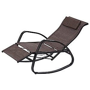 Kinpaw Stepless Adjustable Rocking Loung Chair - 2-Person Automatic Recling Chair Outdoor Textilene Zero Gravity Folding Recliner Chair with Breathable Textile Fabirc & Aluminum Frame, Brown