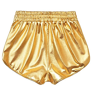 MAKARTHY Women's Metallic Shorts Elastic Waist Shiny Sparkly Rave Pants (Gold, Large)
